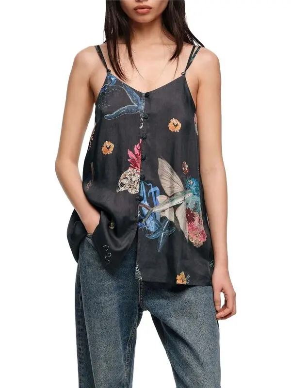 Bimba Y Lola A-line Lyocell Blend Strappy V-neck Top - Seabed Anthracite