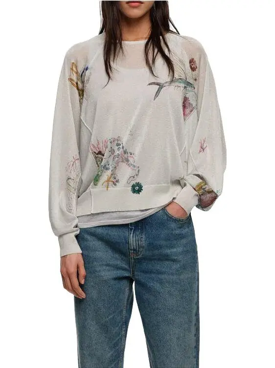 Bimba Y Lola Lurex Batwing Sleeve Sweater With Crew Neck - Seabed Off White
