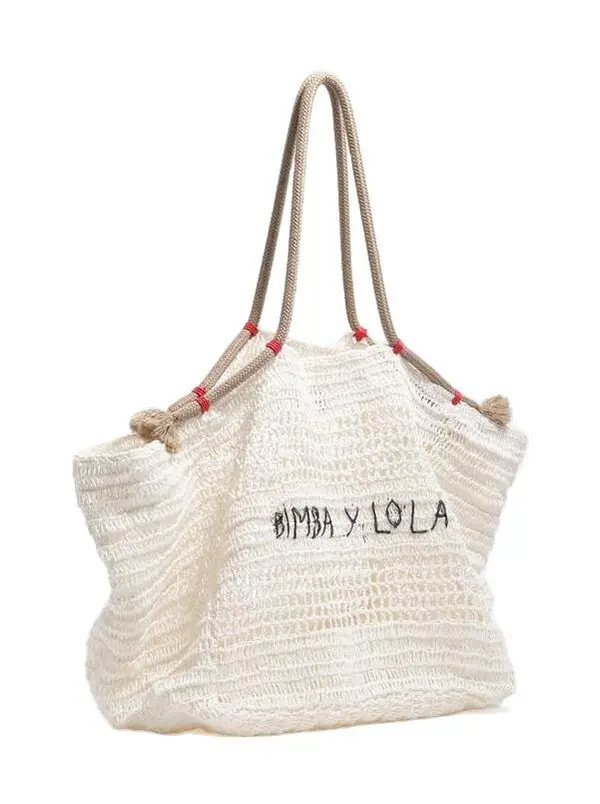 Bimba Y Lola Woven Raffia Shoulder Bag - White