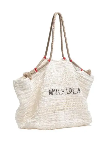 Bimba Y Lola Large Raffia Shoulder Bag - White