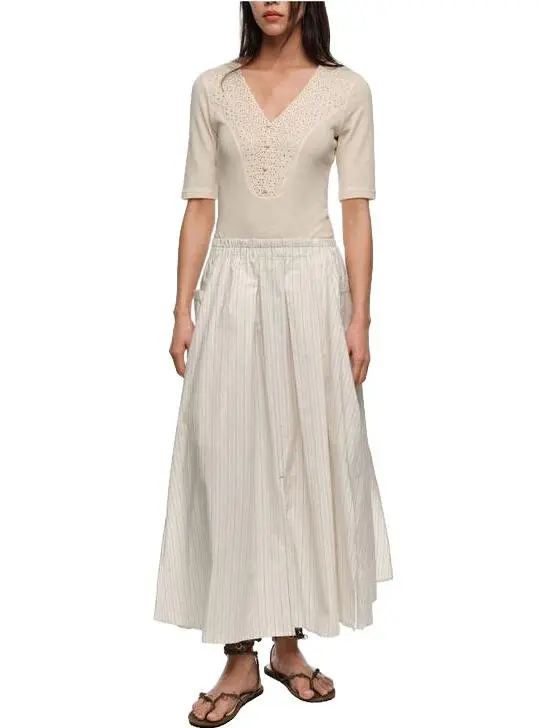 Bimba Y Lola Striped Cotton A-line Midi Skirt - Ivory