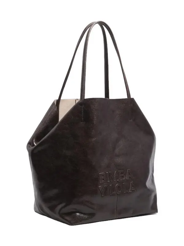 Bimba Y Lola Shopper Bag In Leather - Dark Chocolate