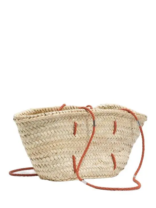 Bimba Y Lola Medium Palm Basket Bag With Leather Details - Natural