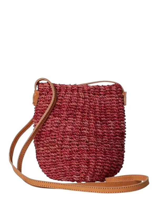 SARAH STEWART Straw Poof Crossbody Bag - Raspberry