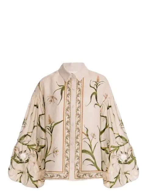 Agua Bendita Linen Button-down Shirt With Floral Print - Multicolor