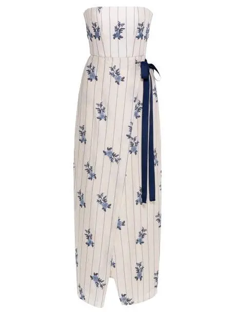 Agua Bendita Floral Striped Linen Maxi Dress - Multicolor