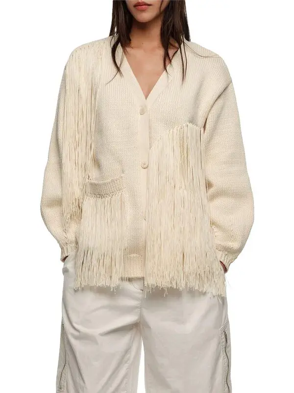 Bimba Y Lola Long Fringe Detail Cardigan - Ivory