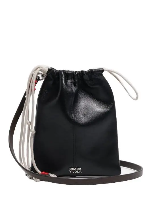 Bimba Y Lola Mini Paper Bag In Leather - Black