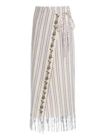 Agua Bendita Maria Valle Striped Embroidered Wrap Maxi Skirt - Multicolor