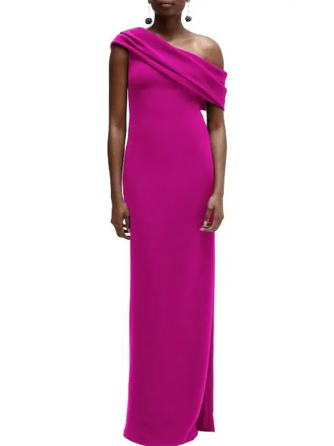 Amsale Draped Off-the-shoulder Gown - Magenta