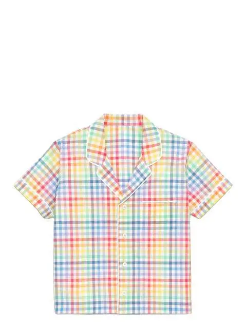 PRIMARY Name Fit Pj Top In Rainbow Plaid - Ivory Rainbow Plaid