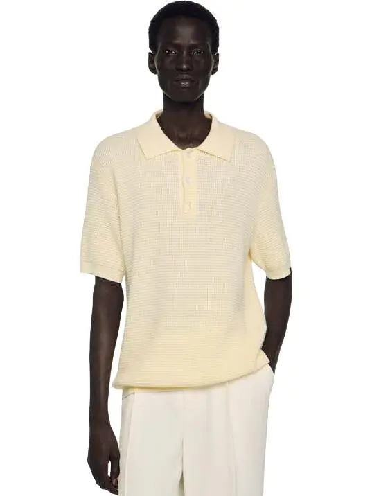 Sandro Waffle-texture Cotton Polo - Butter Cream