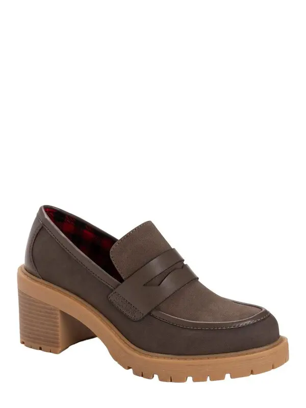 MUK LUKS Leona Loafer With Platform And Stacked Heel - Dark Brown