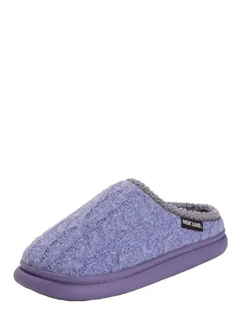 MUK LUKS Cable Knit Clog Slippers With Memory Foam - Purple
