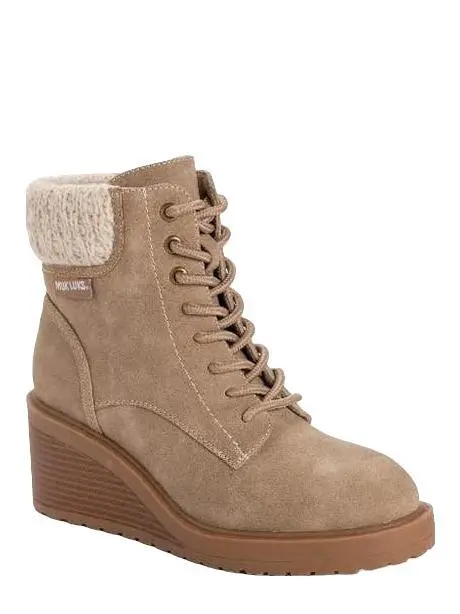MUK LUKS Sky Solange Wedge Bootie With Fold-over Cuff - Taupe