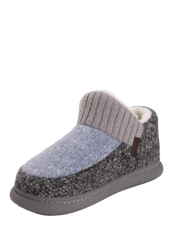 MUK LUKS Sweater Knit Bootie Slippers With Shearling Lining - Blue