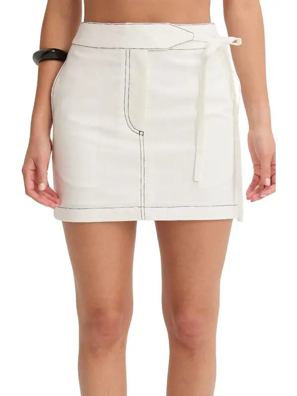CRESCENT Contrast Stitch Mini Skirt - White