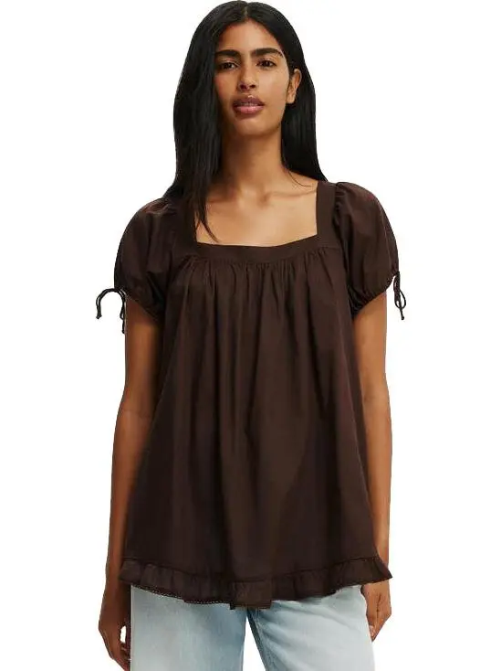 COTTON ON Eliza Babydoll Tunic Top - Dark Oak