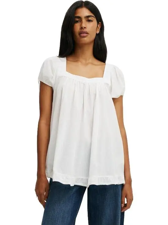COTTON ON Eliza Babydoll Tunic Top - White