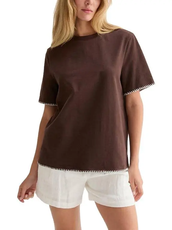 CRESCENT Blanket Stitch Boxy T-shirt - Brown