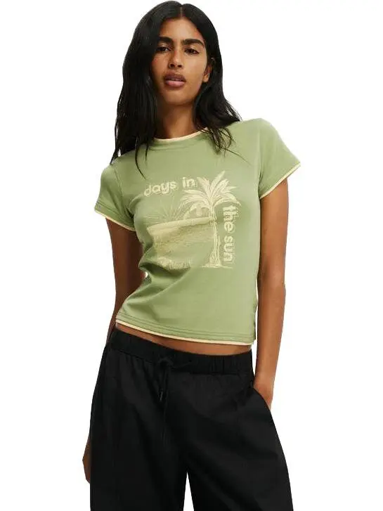COTTON ON Double Layer Tiny Graphic Tee - Days In The Sun  Pale Cactus