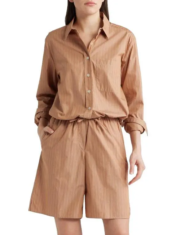 CISSA Cinch Waist Button-up Shirt - Dune Stripe