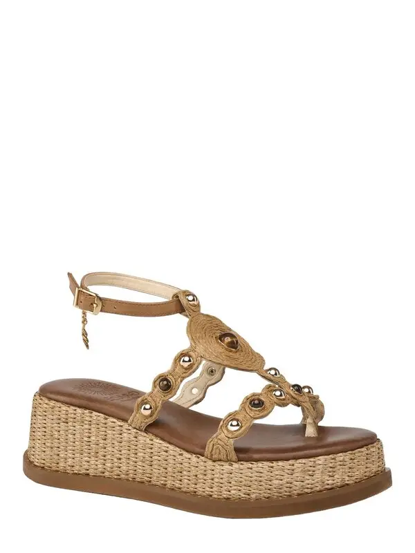 GRACE FOOTWEAR Vivara Raffia Platform Sandal - Brown