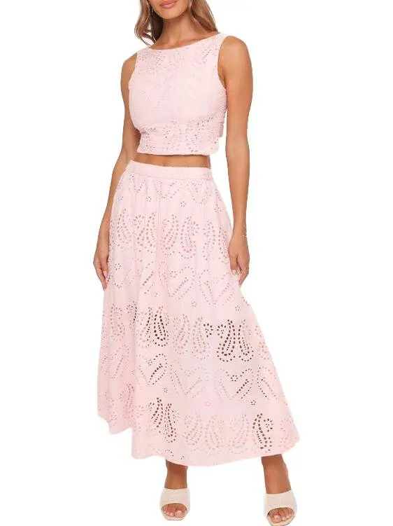 PETAL & PUP Cotton Eyelet Cropped Tank Top And Maxi Skirt Set - Pink