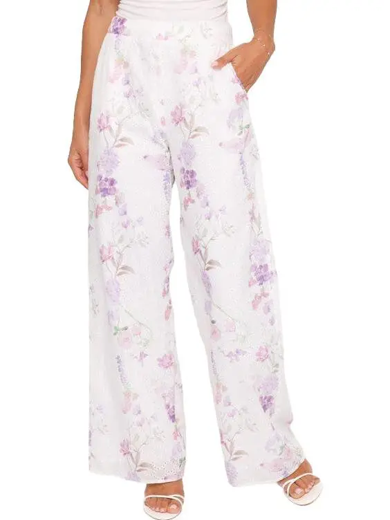 PETAL & PUP Adams Floral Wide Leg Trousers - Purple Floral