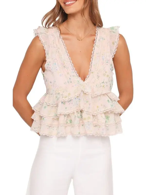 PETAL & PUP Yana Ruffle Top - Pastel Pink Floral