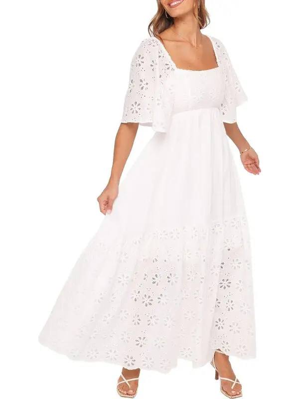 PETAL & PUP Xana Cotton Maxi Dress With Broderie - White Broderie