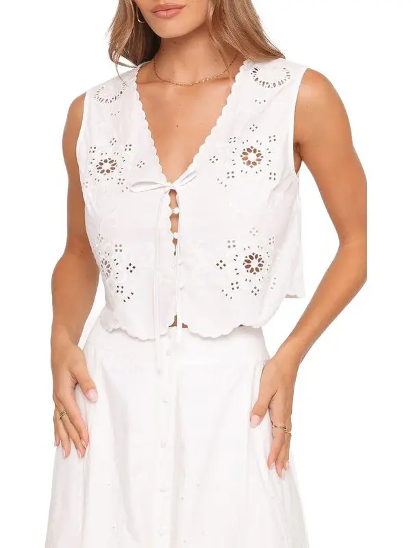 PETAL & PUP Kye Embroidered Cotton V-neck Top - White Broderie