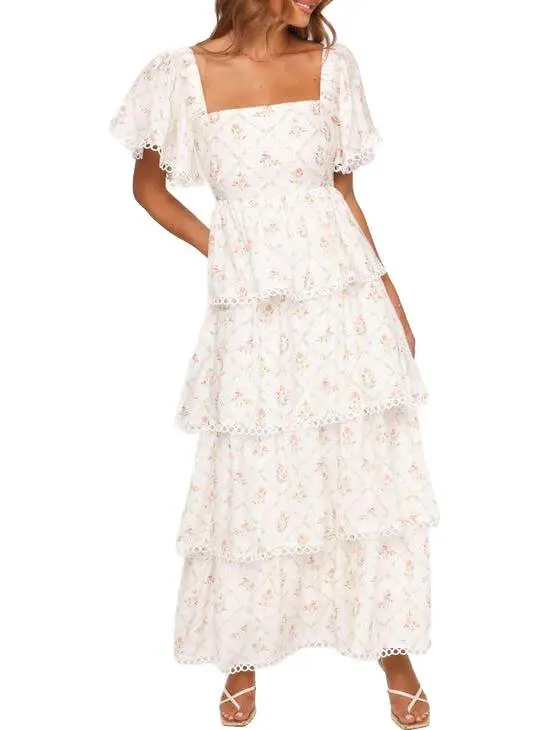 PETAL & PUP Chapel Maxi Dress - White Vintage Floral