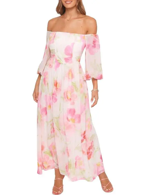 PETAL & PUP Chantel Off-shoulder Maxi Dress - Pink Garden Floral