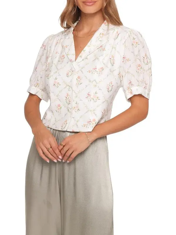 PETAL & PUP Steele Button Front Top With Floral Print - White Vintage Floral