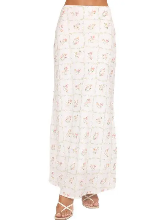 PETAL & PUP Steele Bias Cut Maxi Skirt - White Vintage Floral