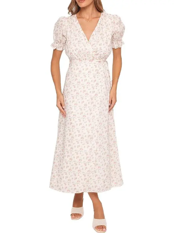 PETAL & PUP Mabella Cotton Ditsy Floral Midi Dress - Peach Ditsy Floral
