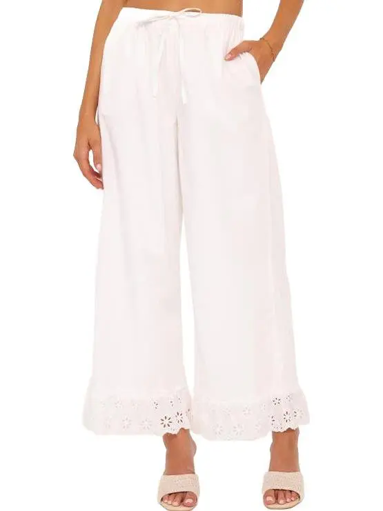 PETAL & PUP Eliska Frill Hem Cotton Pants - White