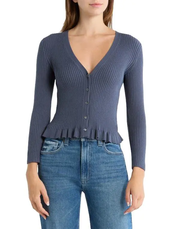Paige Royce Ribbed Cardigan - Pacific Blue