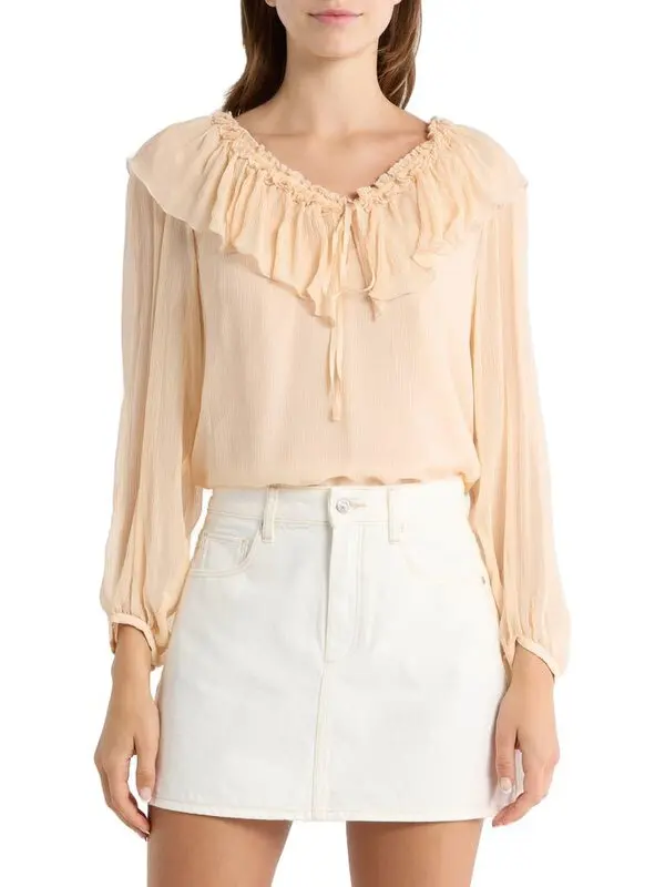 Paige Michelina Ruffle Neck Top - Light Peach