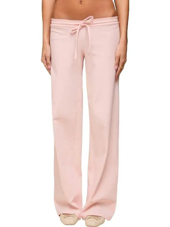 EDIKTED Claudia Stretch Cotton Straight Leg Drawstring Pants - Light-pink