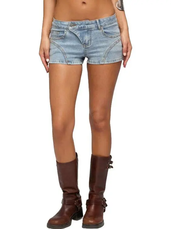 EDIKTED Studded Low Rise Denim Shorts - Blue