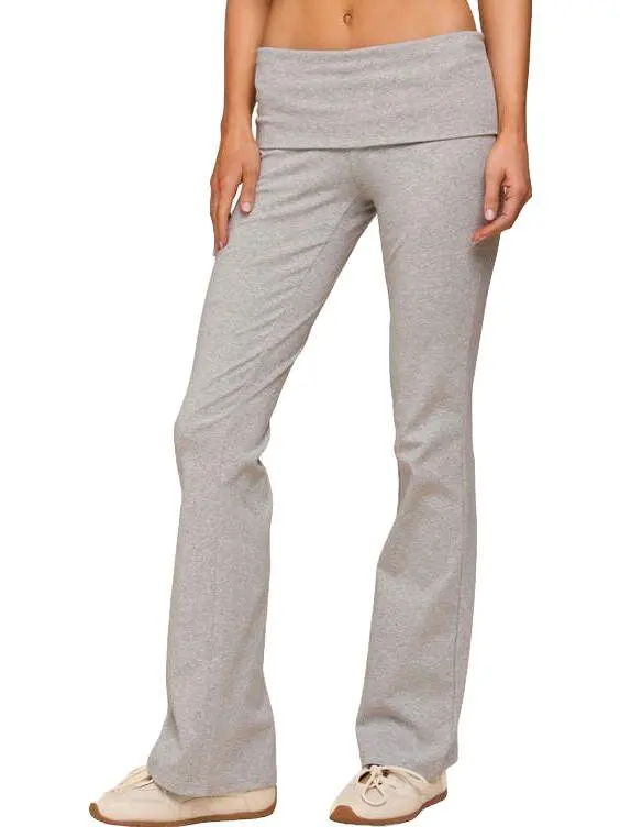 EDIKTED Ivanna Foldover Stretch Cotton Flare Pants - Dark-gray-melange