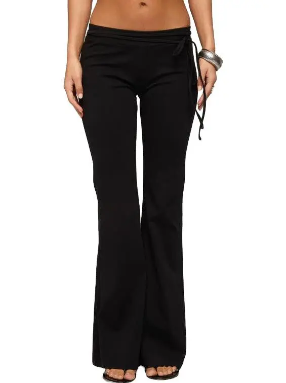 EDIKTED Tie Waist Flare Pants - Black