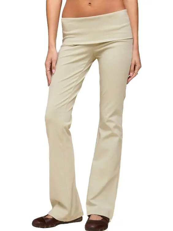 EDIKTED Ivanne Foldover Stretch Cotton Flare Pants - Sage