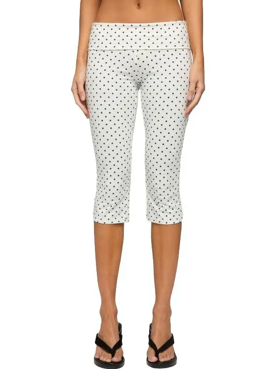 EDIKTED Eloisa Polka Dot Foldover Capri Pants - White-and-black
