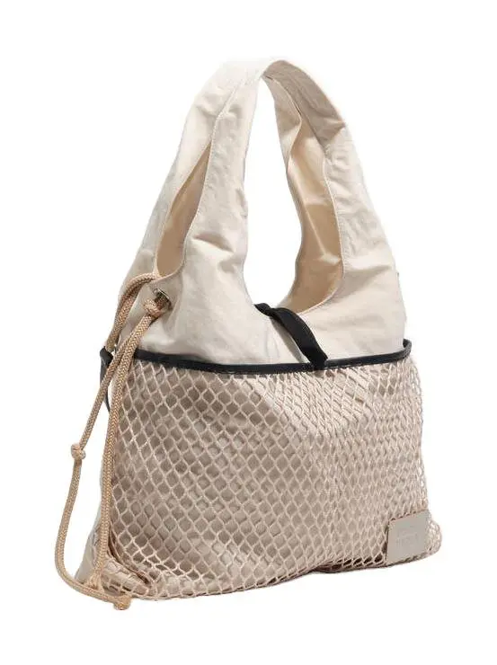 Bimba Y Lola Nylon Shoulder Shopper Bag With Leather Details - Stonewhite