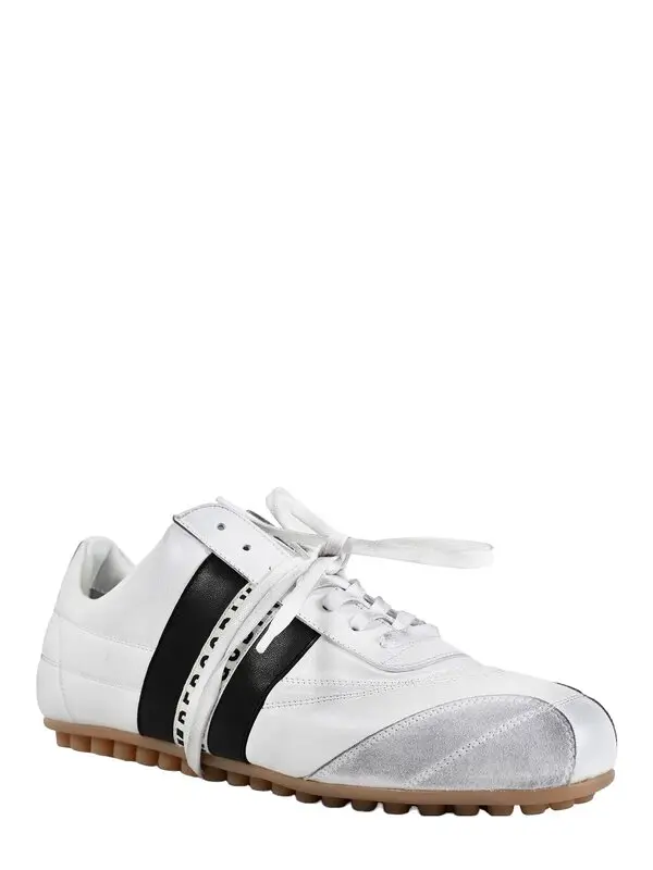 BIKKEMBERGS Distressed Leather Low Top Sneakers With Contrast Stripes - White