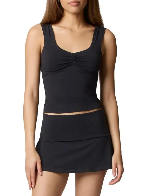 FLORENCE BY MILLS Ruched Bust Cotton Blend Tank - Black