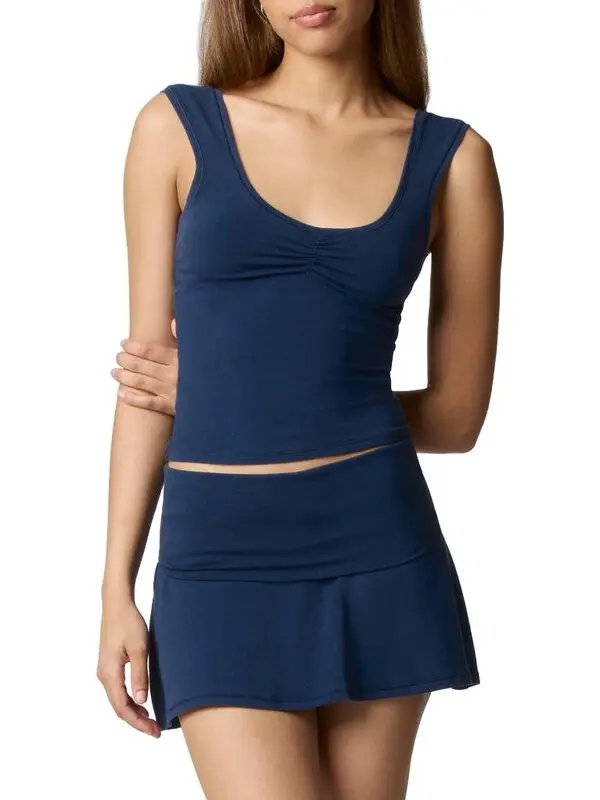 FLORENCE BY MILLS Ruched Bust Cotton Blend Tank - Navy